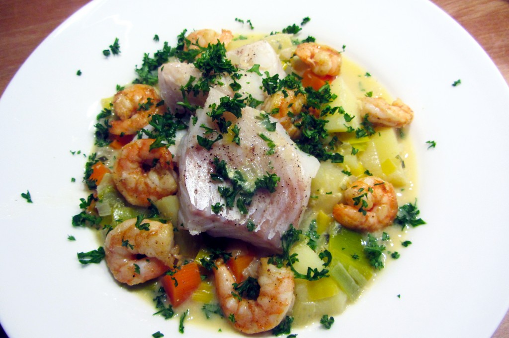 Waterzooi met scampi en kabeljauw (Colruyt)